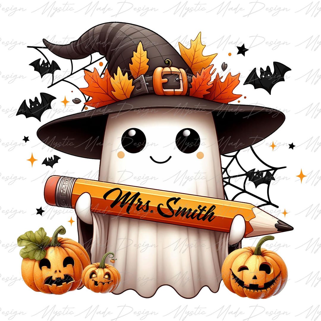 Custom Name Teacher Halloween Png, Spooky Teacher Png, Ghost Pencil Png ...