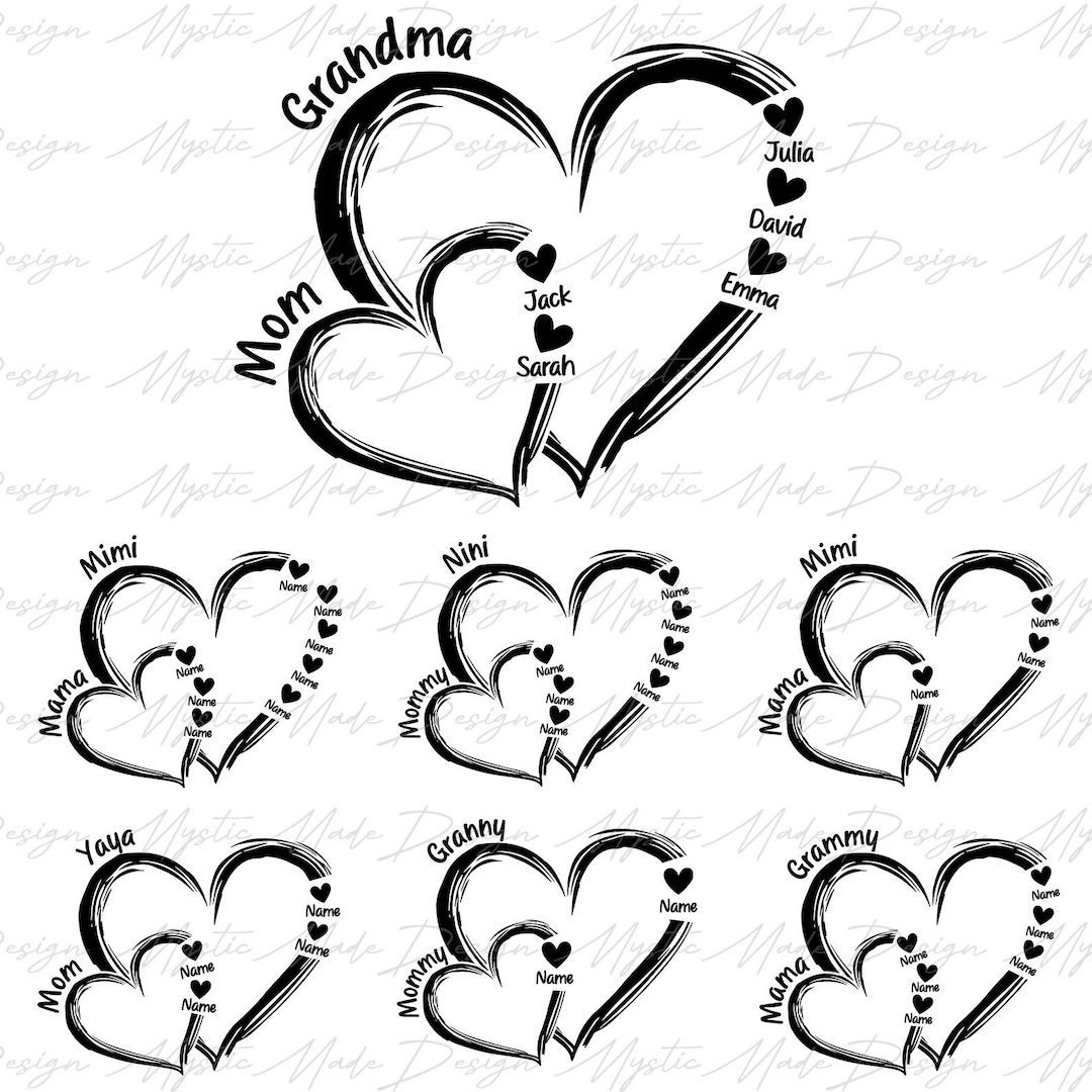 Custom Mom Heart Png, Custom Mama Png, Custom Grandma With Kids Names ...