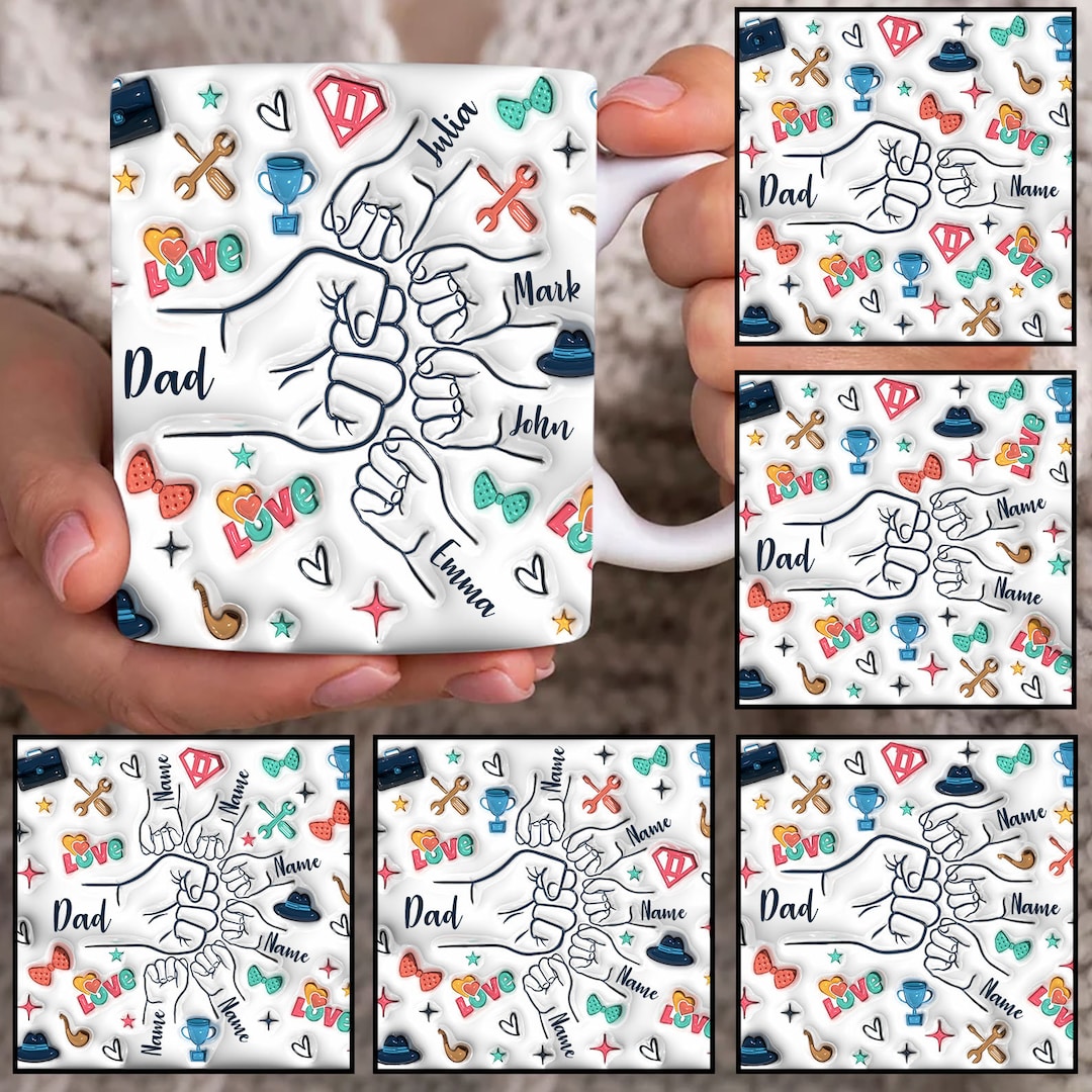 Personalized Dad Fist Bump Mug Wrap, Dad 3D Inflated 11oz Mug Template ...