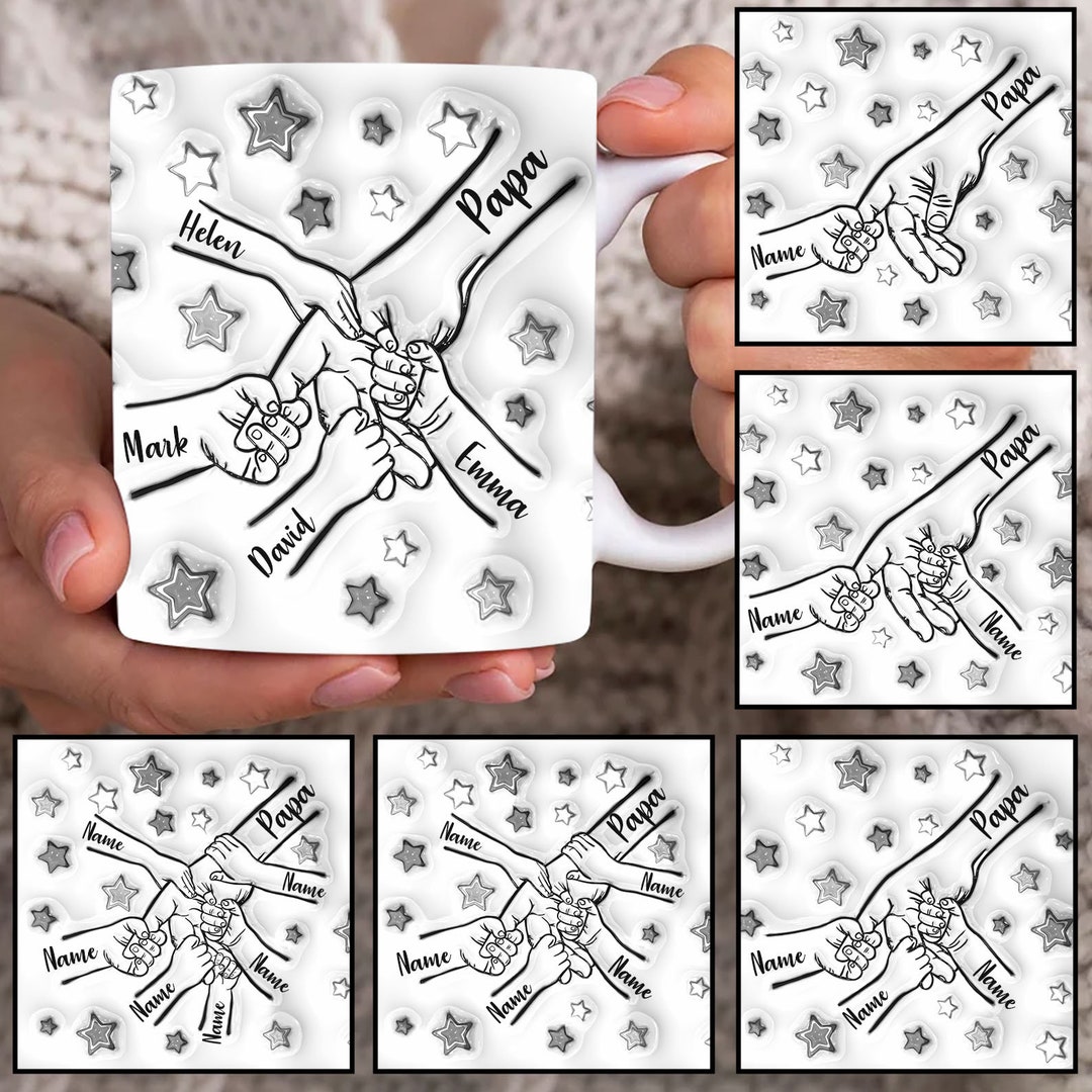Personalized Dad Fist Bump Mug Wrap, Dad 3D Inflated 11oz Mug Template ...