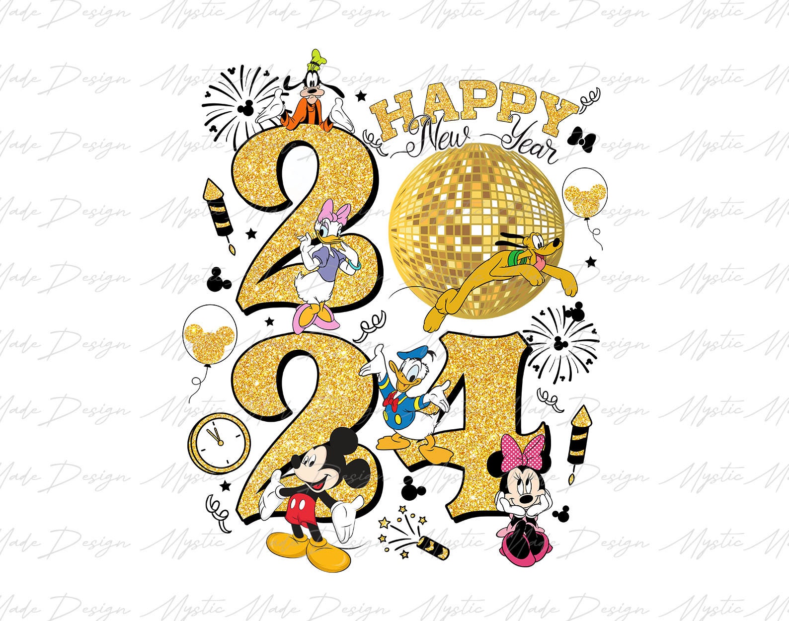Happy New Year 2024 Png, Disco Ball New Year Png, Mouse New Year Png ...