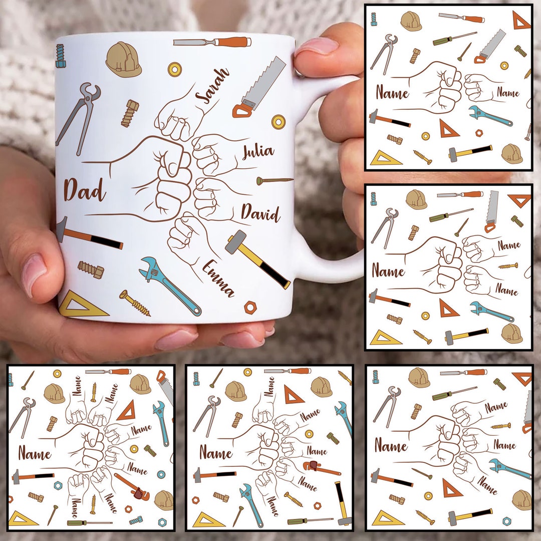 Personalized Dad Fist Bump Mug Wrap, Mechanic Dad 11oz Mug Template ...