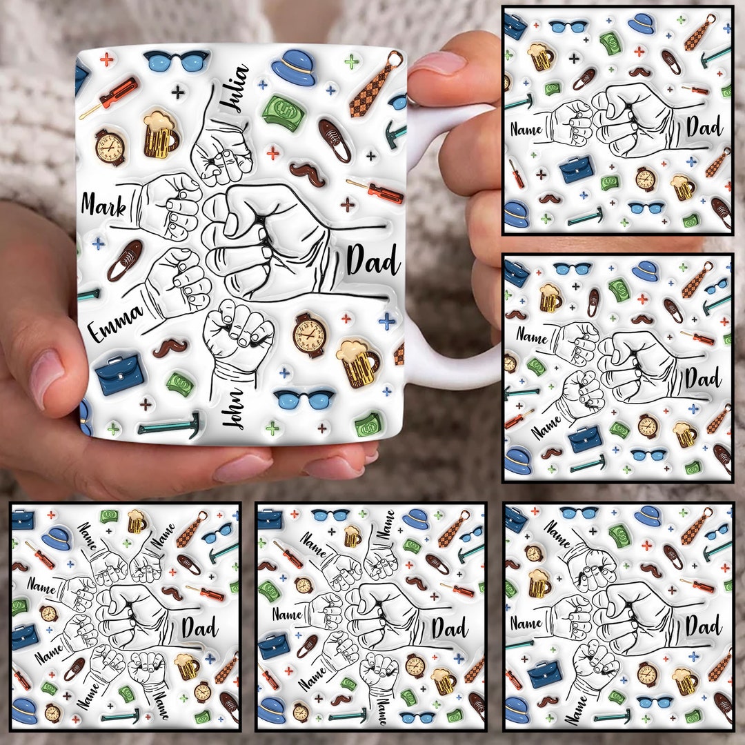 Personalized Dad Fist Bump Mug Wrap, Dad 3D Inflated 11oz Mug Template ...