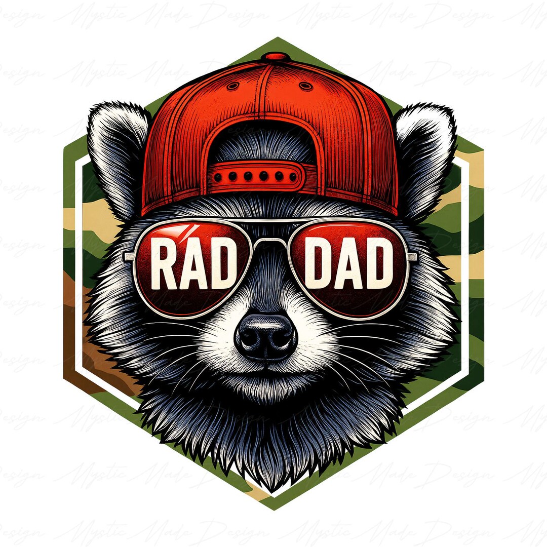 Rad Dad Png, Camo Dad Png, Cool Dad Png, Funny Raccoon Dad Png, Retro ...