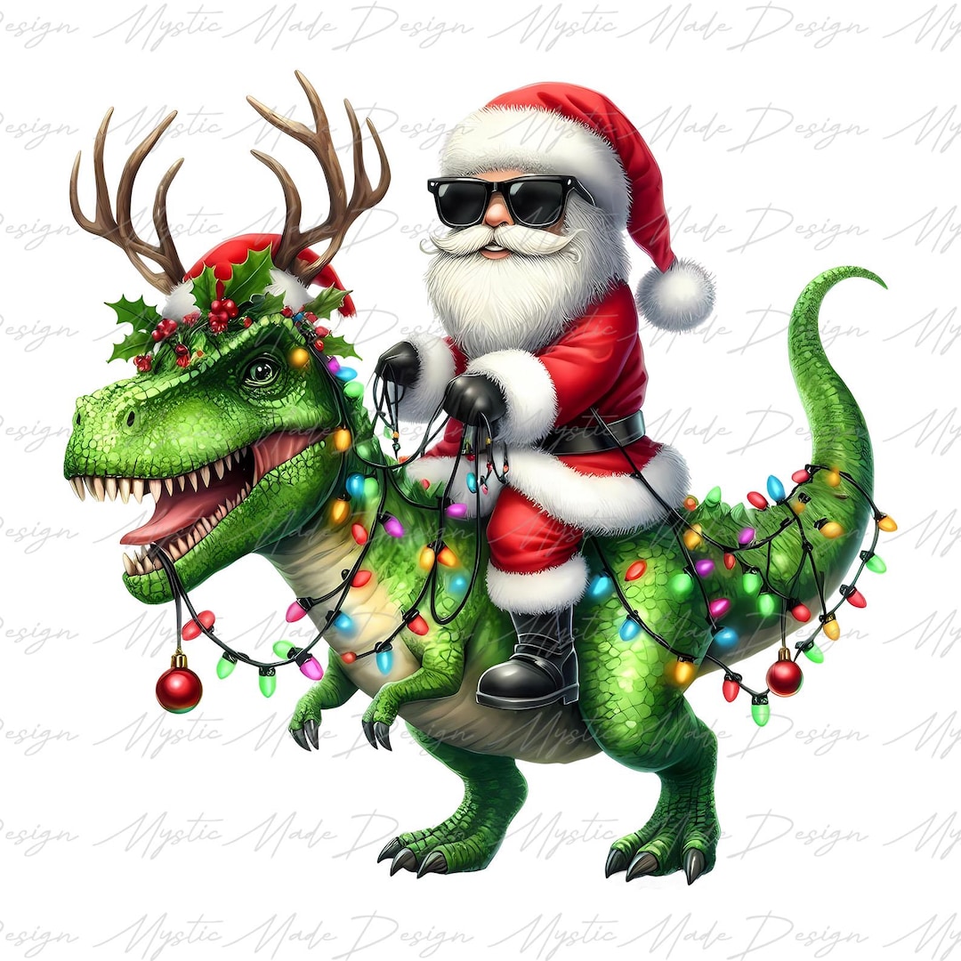 Santa and Dinosaurs Png, Christmas Dinosaur Png, Christmas Dino Png ...