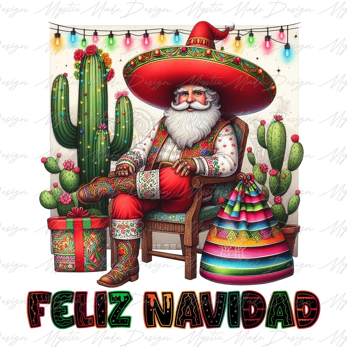 Feliz Navidad Santa With Cactus Png, Mexican Christmas Png, Spanish ...