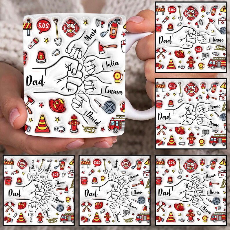Personalized Dad Fist Bump Mug Wrap, Dad 3D Inflated 11oz Mug Template ...