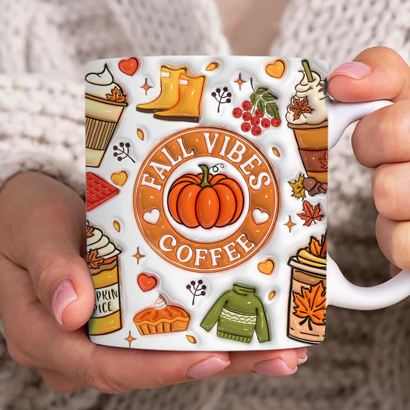 Fall Vibes Coffee 3D Inflated Mug Wrap, Fall 11oz & 15oz Mug Template ...