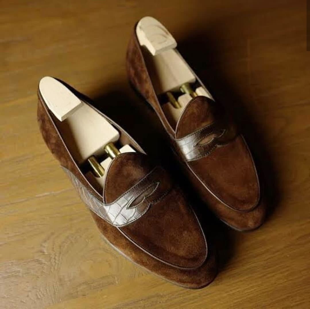 Handmade Brown Suede Leather Moccasin Tassels Loafer Shoe, Men's Dress ...