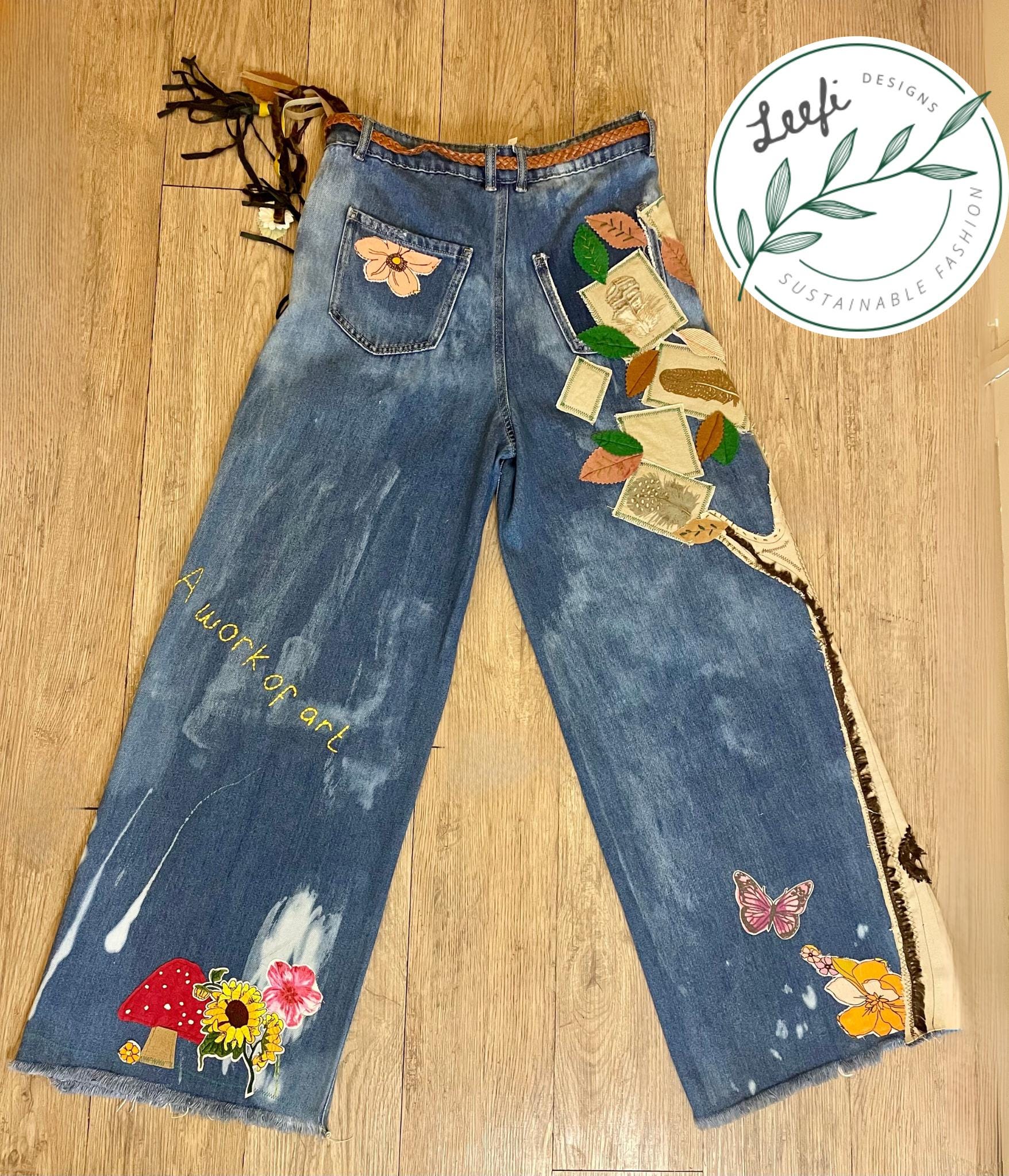 Boho/hippie Repurposed Flared Jeans. Appliqué. Embroidery. Handmade ...