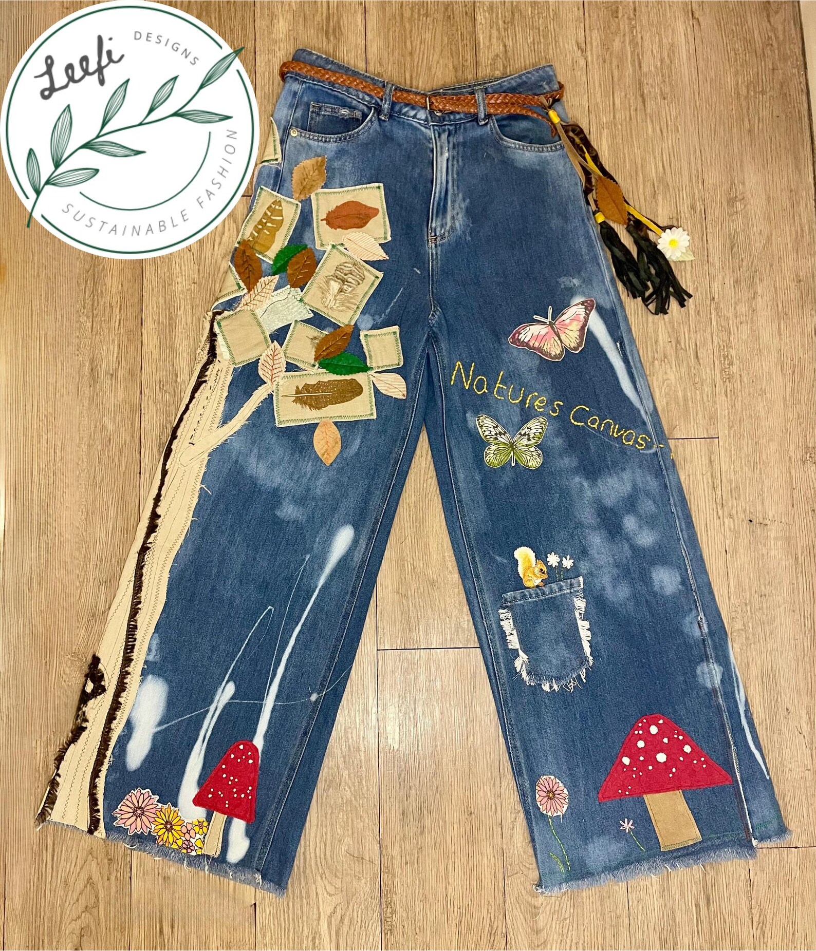 Boho/hippie Repurposed Flared Jeans. Appliqué. Embroidery. Handmade ...