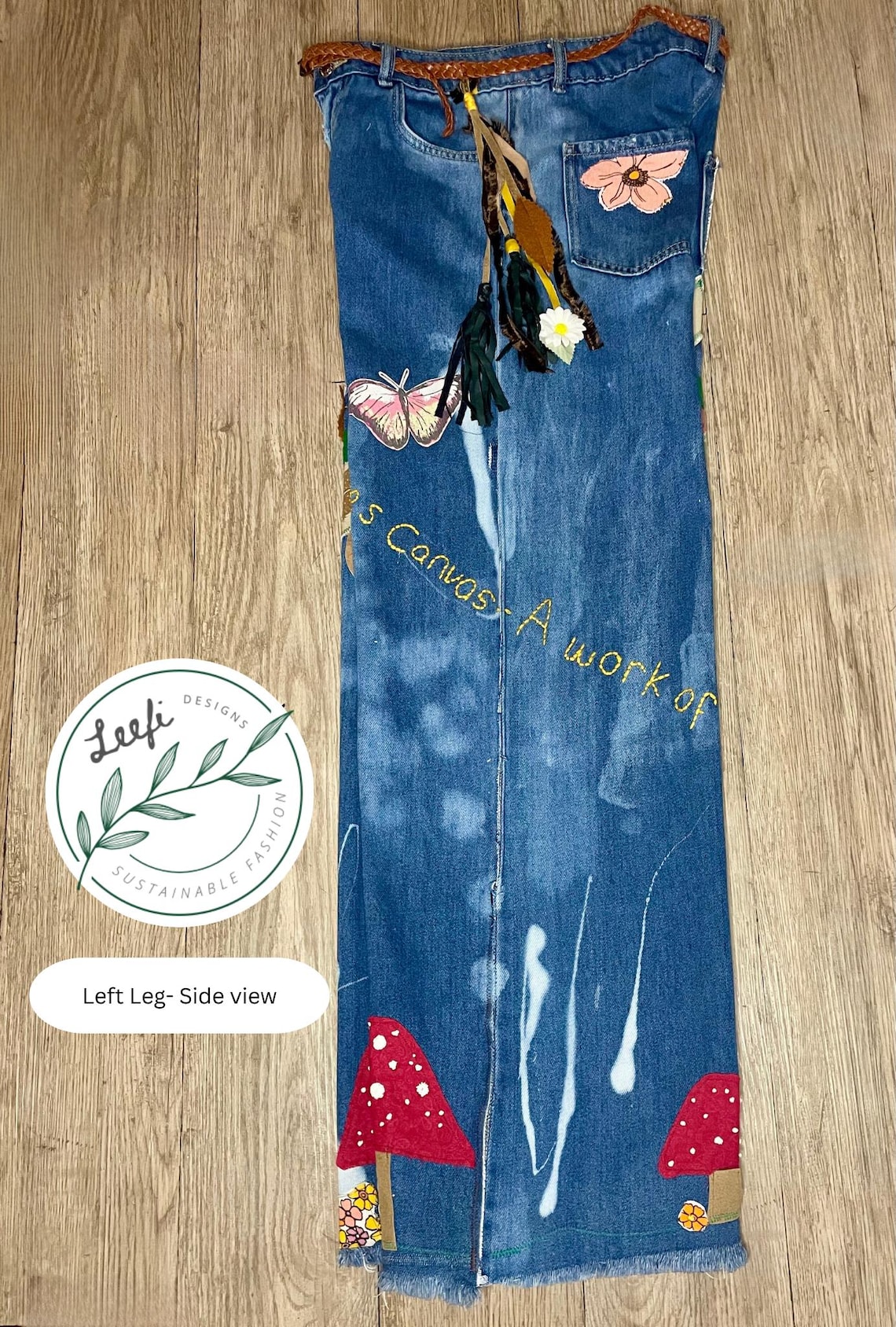 Boho/hippie Repurposed Flared Jeans. Appliqué. Embroidery. Handmade ...
