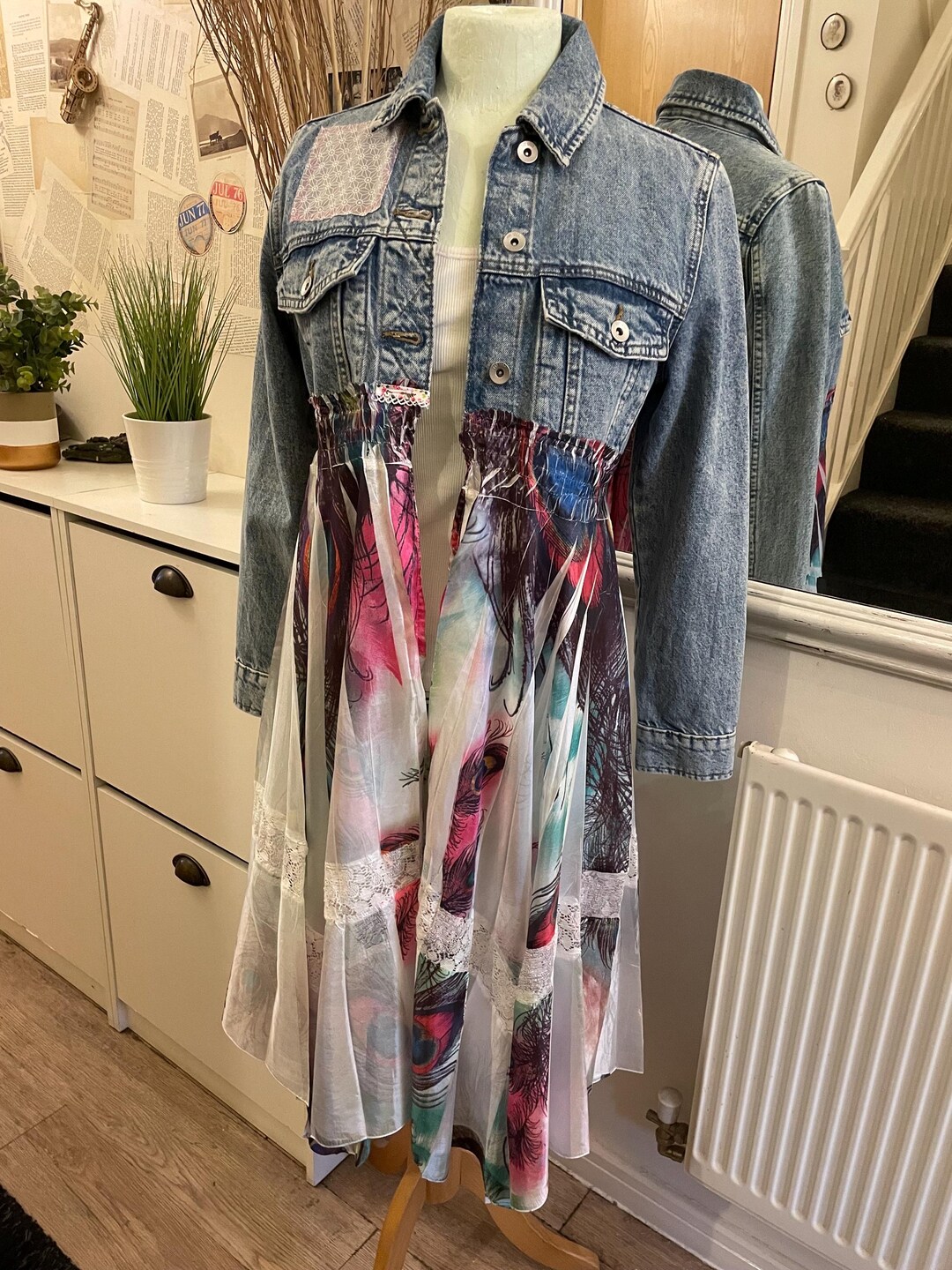 Denim Jacket With Flowy Duster Style Bottom. Boho/hippe Style. Sequin ...