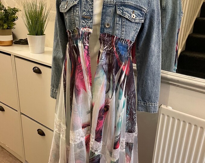 Denim Jacket With Flowy Duster Style Bottom. Boho/hippe Style. Sequin ...