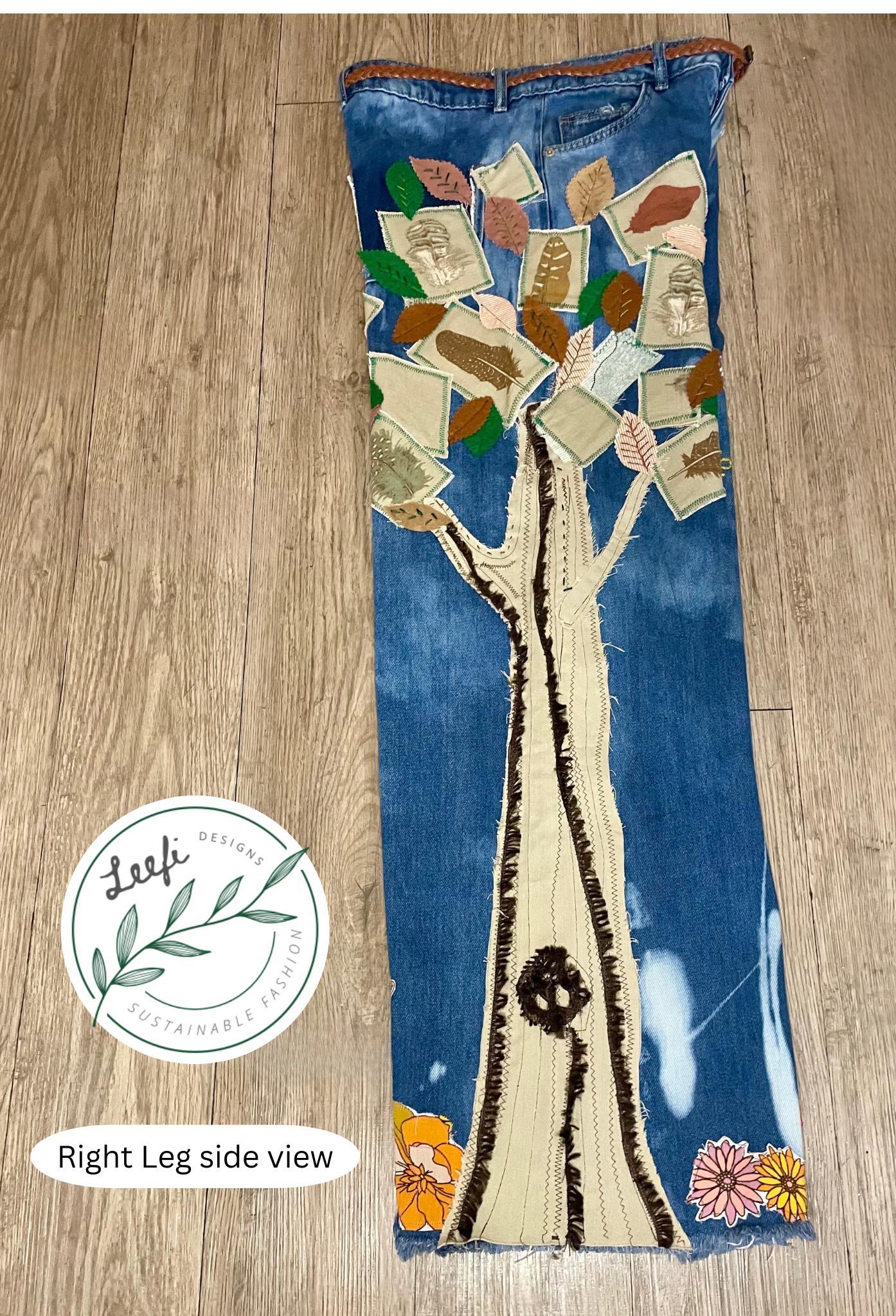Boho/hippie Repurposed Flared Jeans. Appliqué. Embroidery. Handmade ...