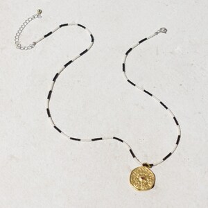 Reversible Beaded Coin Necklace, 18K Gold Plated, Gemstone Pendant - Etsy