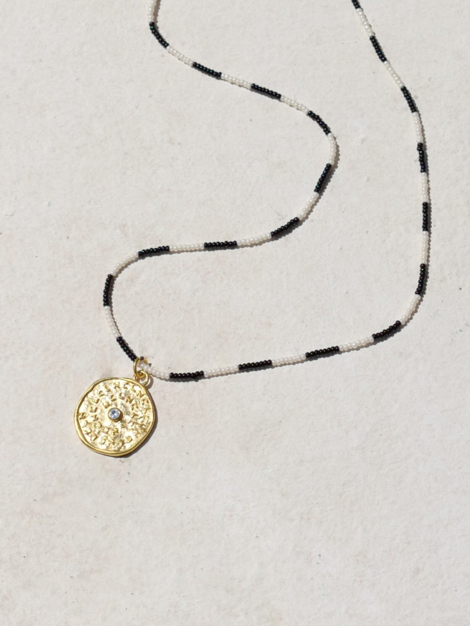Reversible Beaded Coin Necklace, 18K Gold Plated, Gemstone Pendant - Etsy