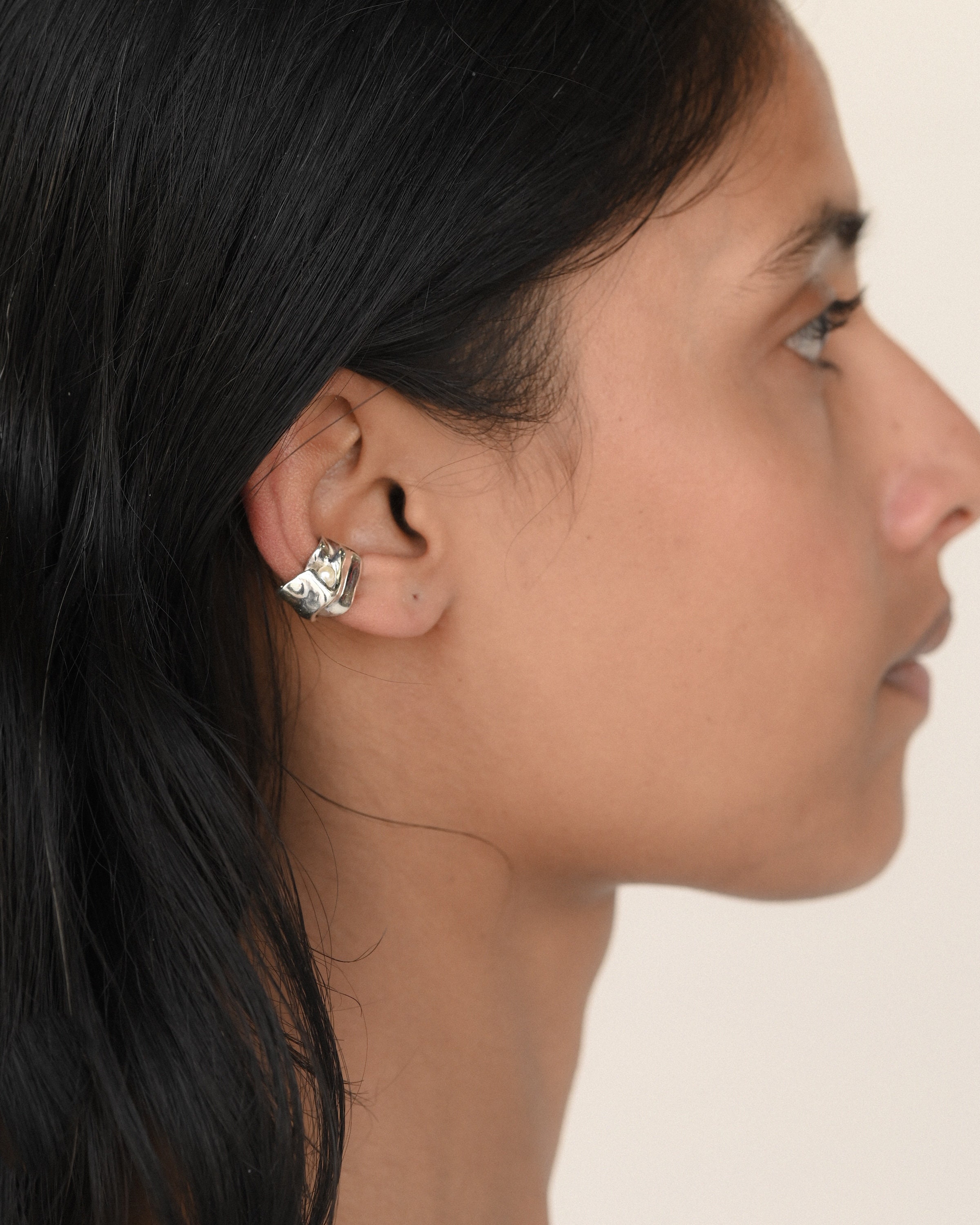 Sculptural Sterling Silver Ear Cuff With Pearl, Modern Wave Design - Etsy