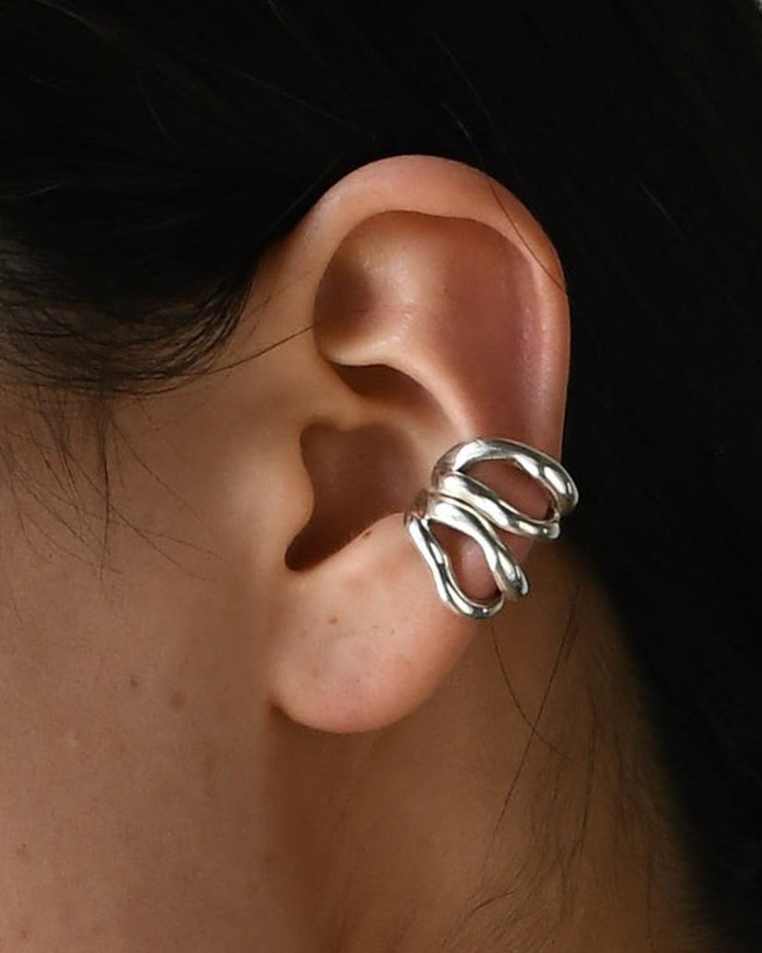 Set of 2 Silver Ear Cuffs, Silver or Gold Finish, 925 Sterling Silver ...