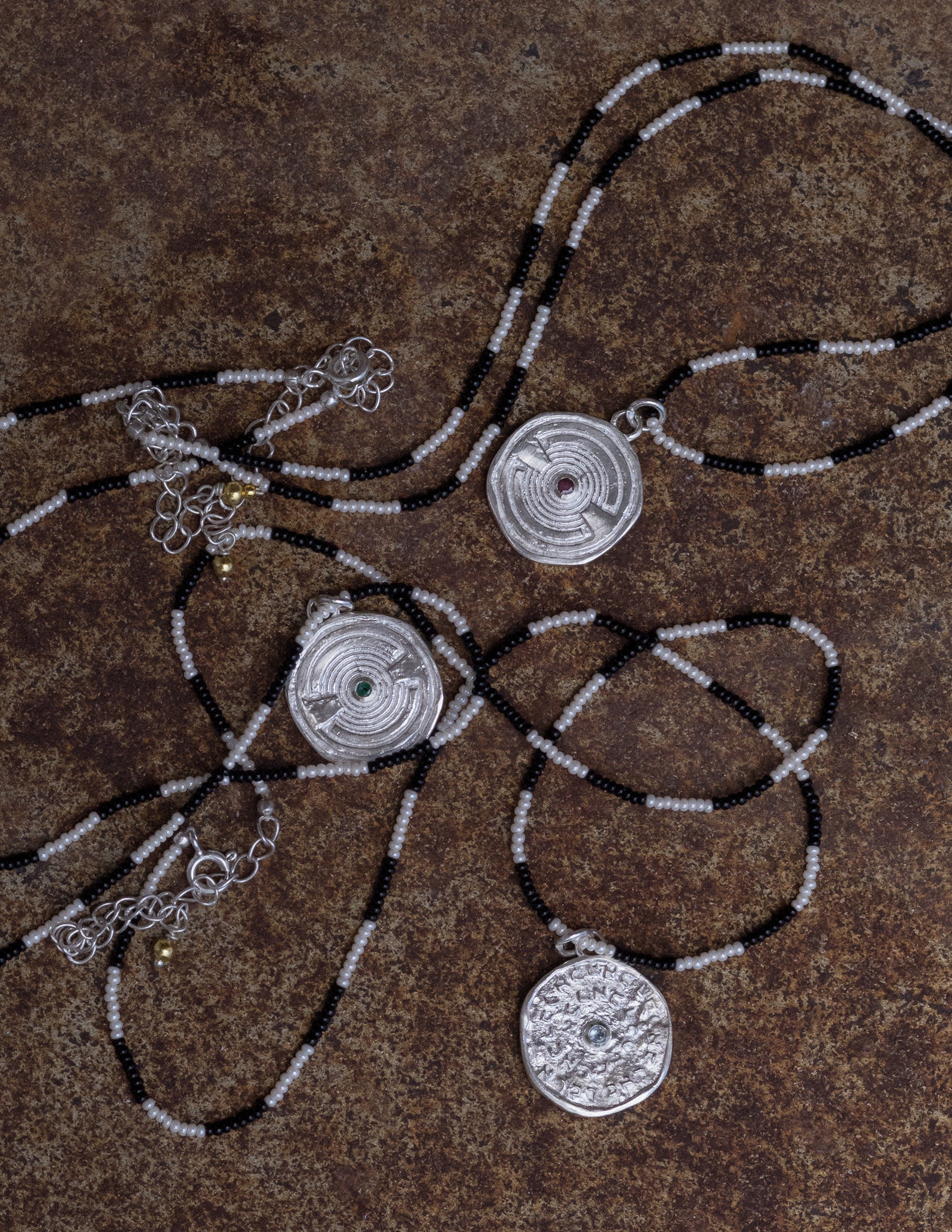 Reversible Beaded Coin Necklace, 18K Gold Plated, Gemstone Pendant - Etsy