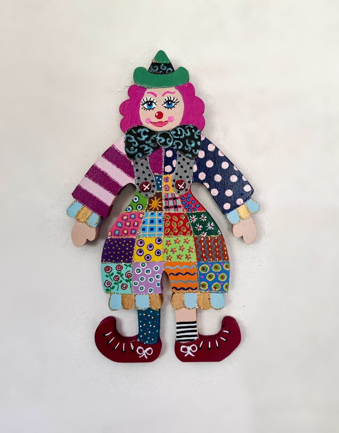 Patchwork Wooden Wall Clown, Hand-painted Handmade Decoration, Original ...