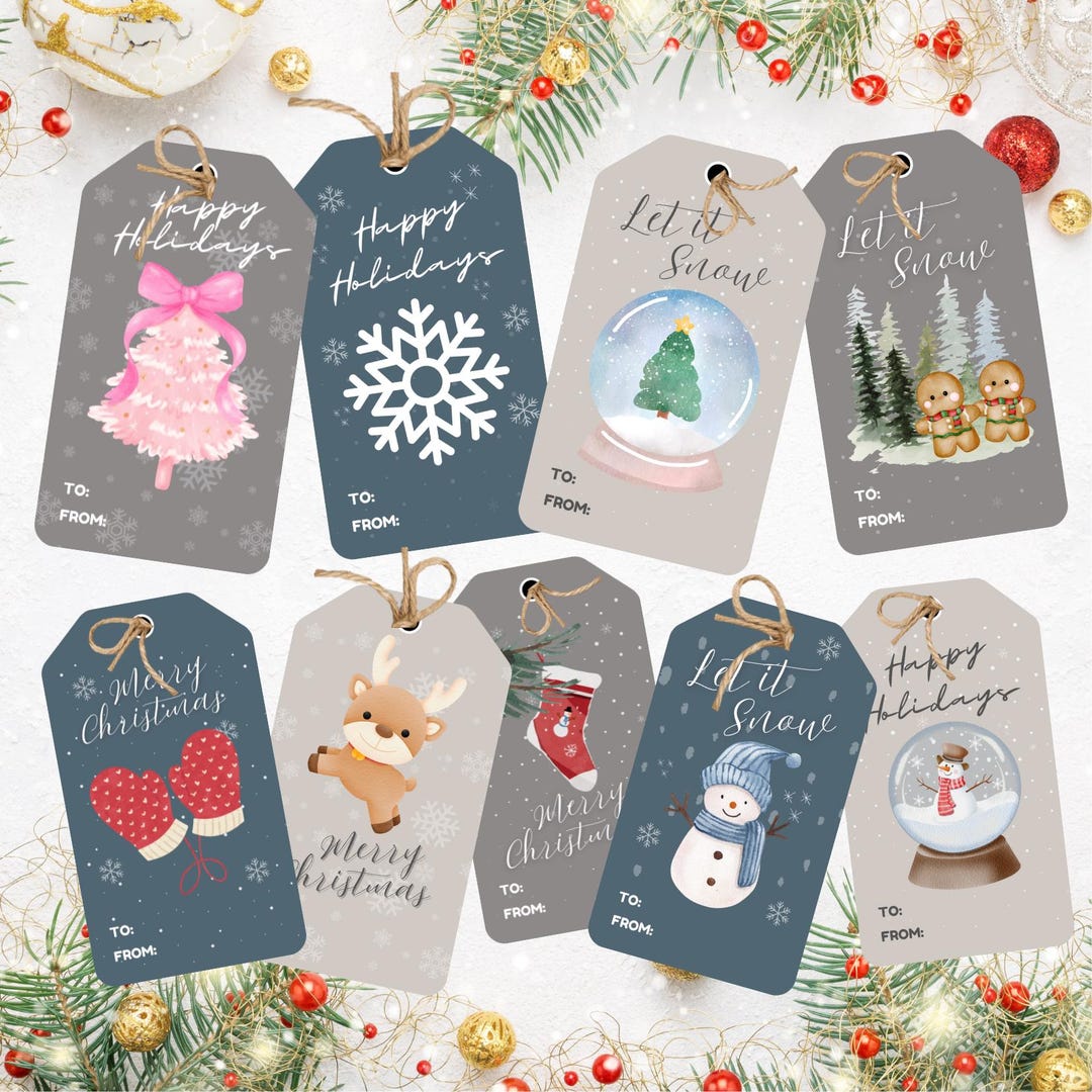 Christmas Gift Tags Printable Bundle 9 Festive Designs, 2x3.5 Inch ...