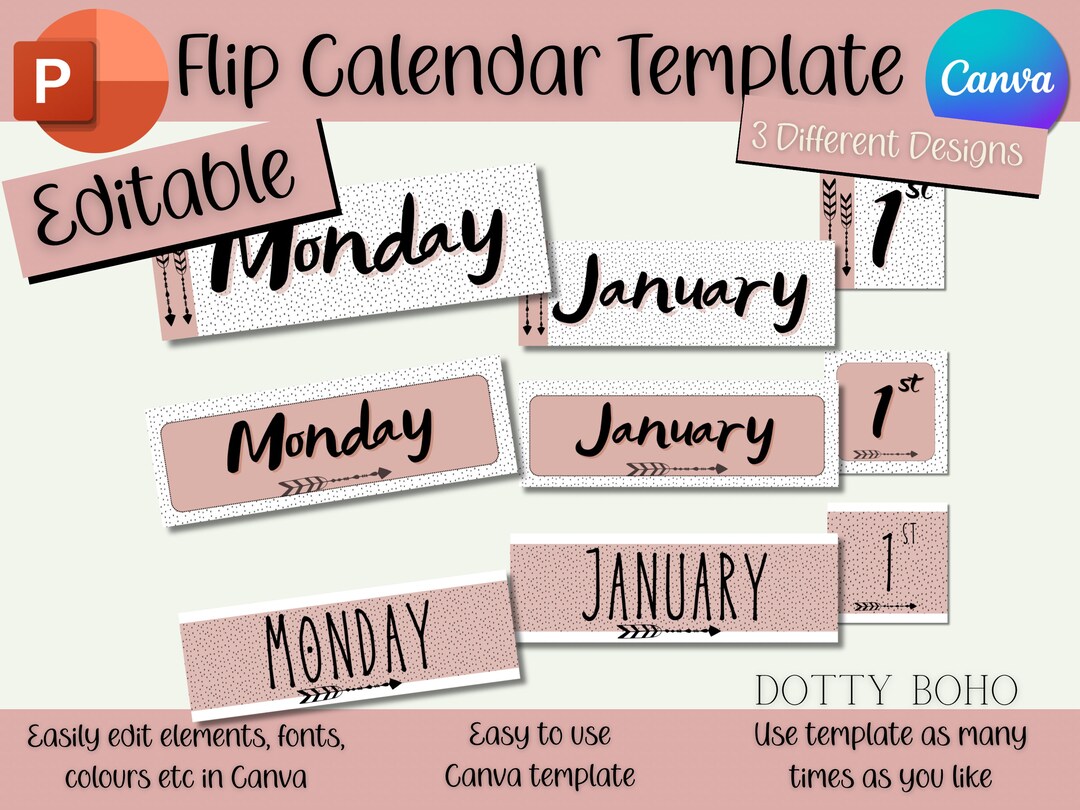 Editable Classroom Flip Calendar, Date Display for Classroom, Canva ...