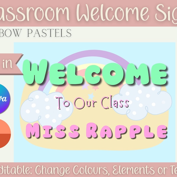 Editable Door Sign Rainbow Canva - Etsy