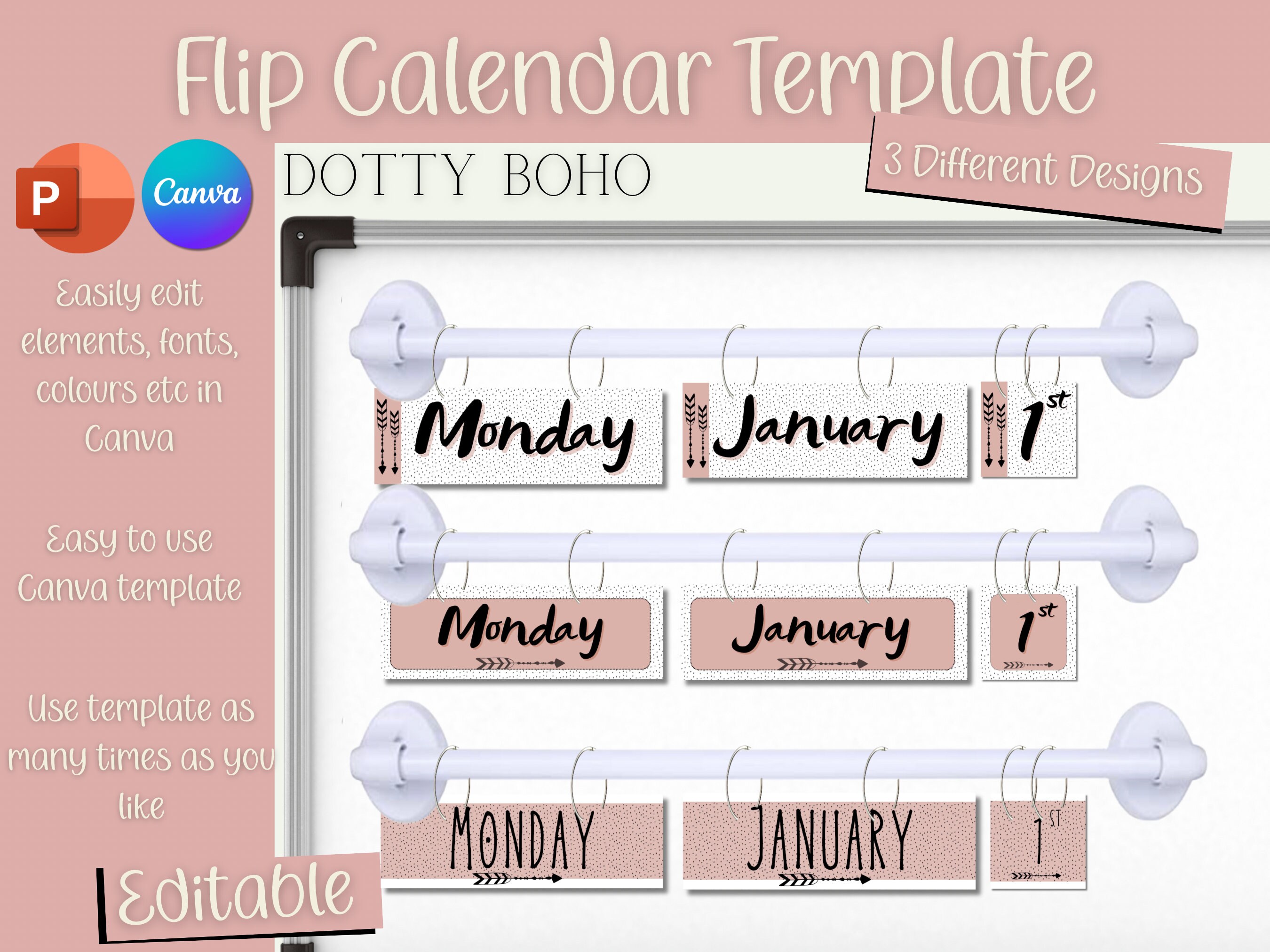 Editable Classroom Flip Calendar, Date Display for Classroom, Canva ...