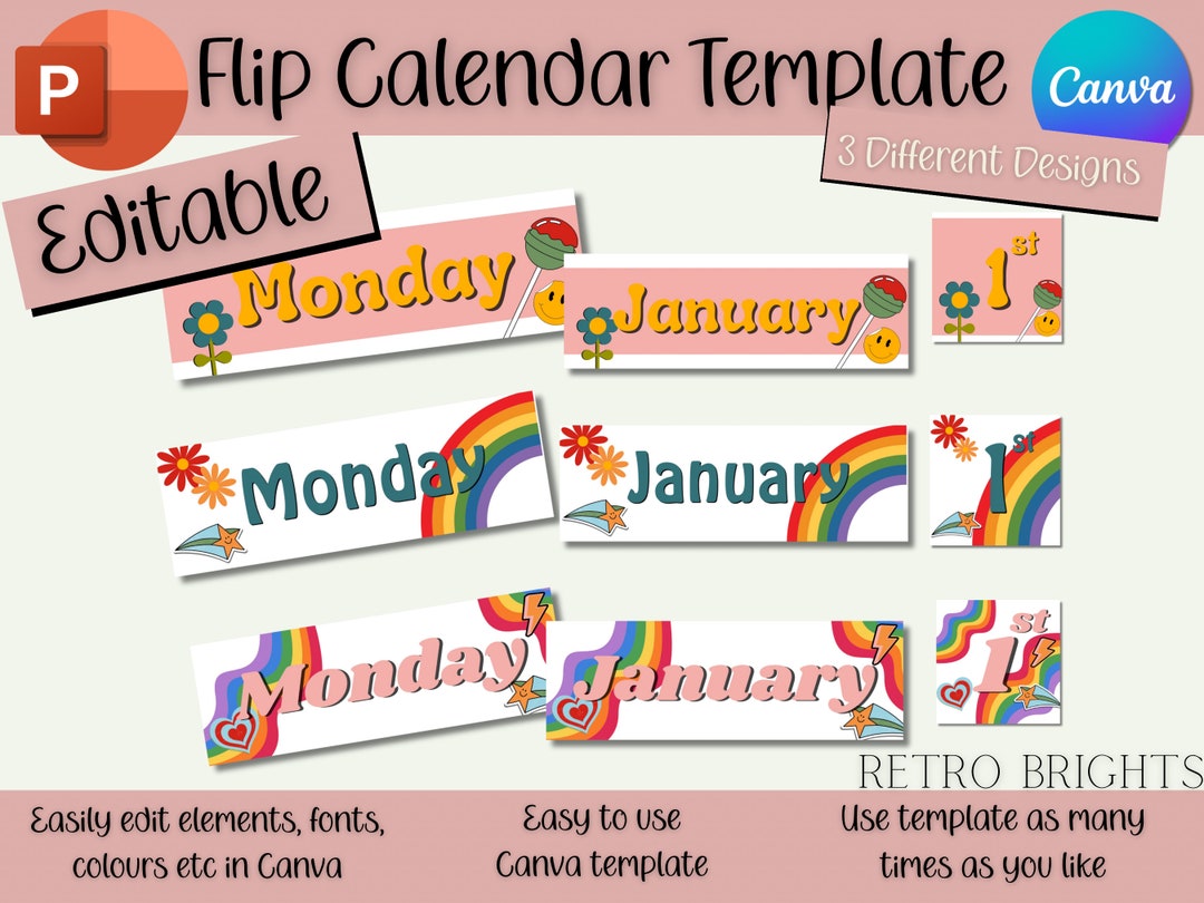 Editable Classroom Flip Calendar, Date Display for Classroom, Canva ...