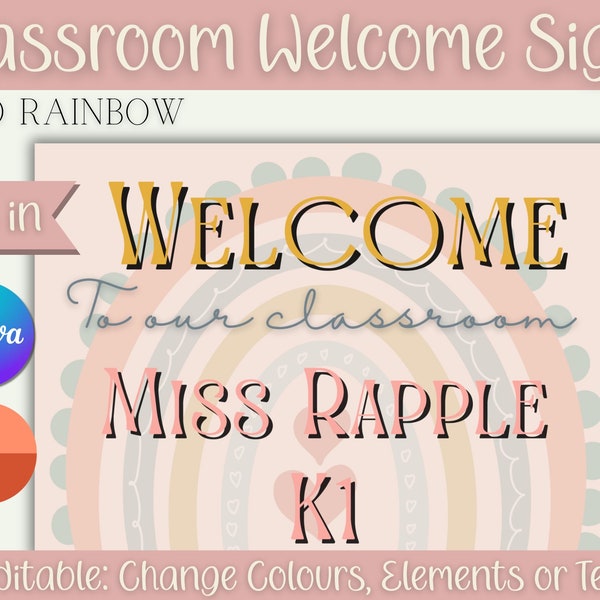 Editable Door Sign Rainbow Canva - Etsy