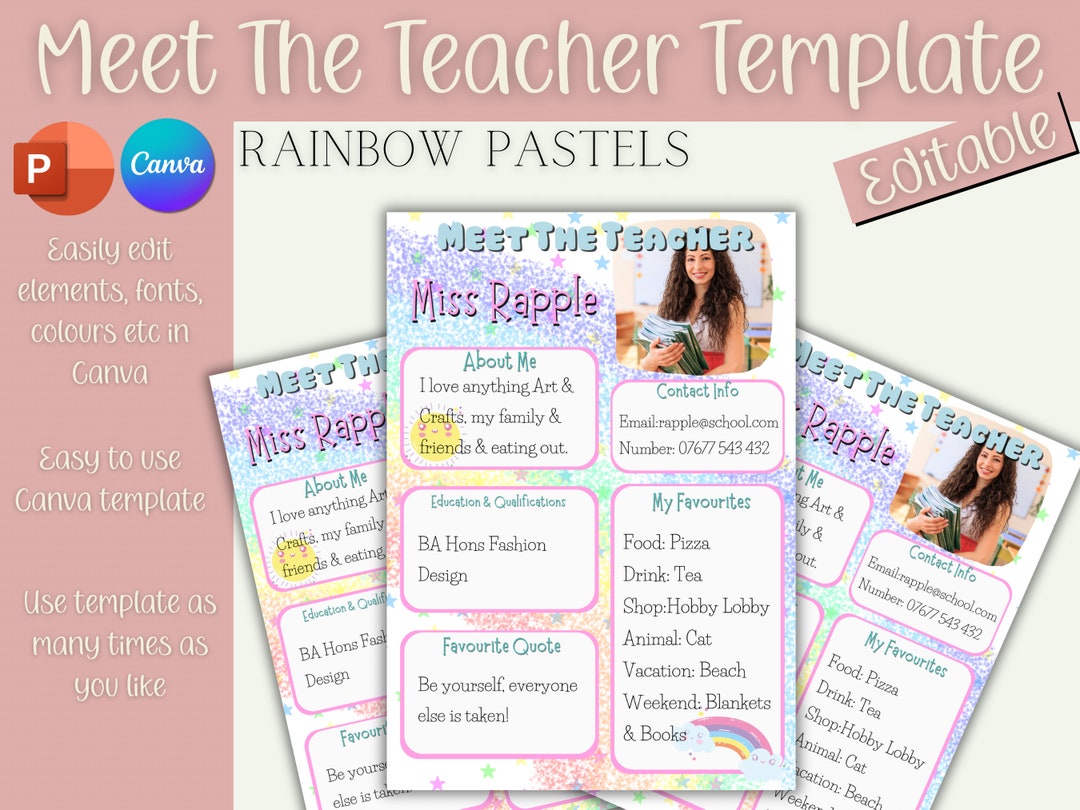Meet the Teacher Template, Classroom Labels, Editable Template, Rainbow ...