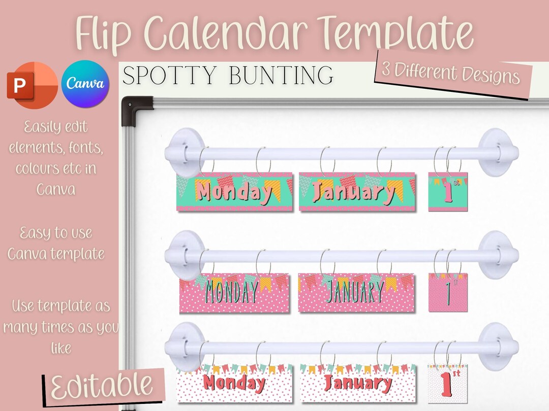 Editable Classroom Flip Calendar, Date Display for Classroom, Canva ...