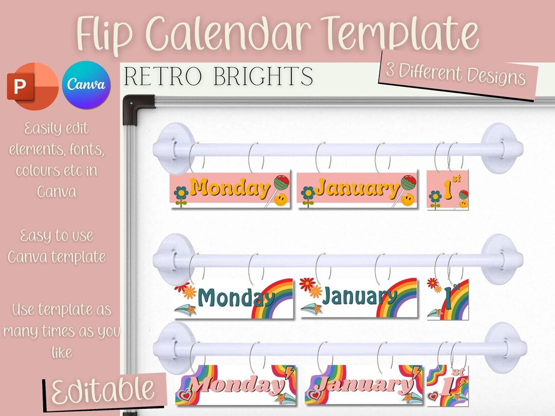 Editable Classroom Flip Calendar, Date Display for Classroom, Canva ...