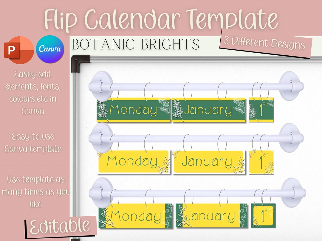Editable Classroom Flip Calendar, Date Display for Classroom, Canva ...