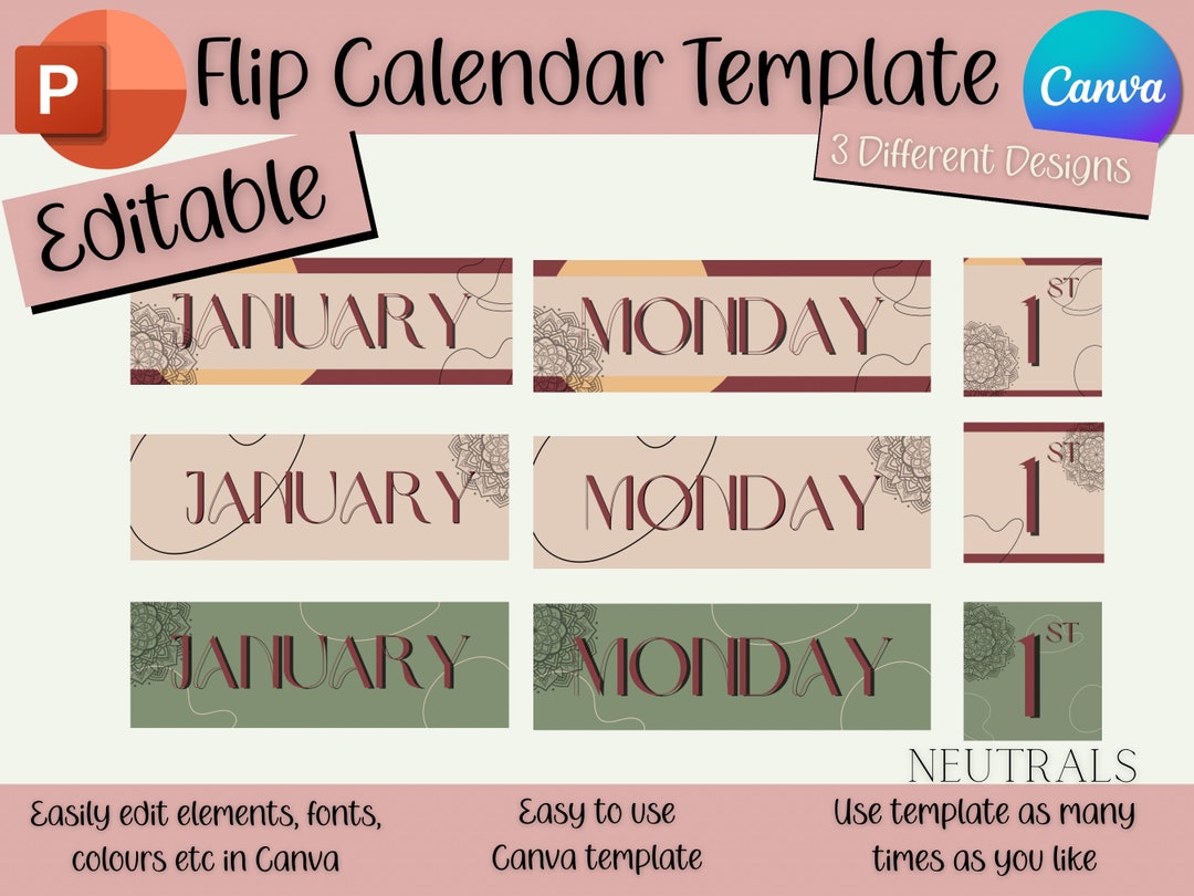 Editable Classroom Flip Calendar, Date Display for Classroom, Canva ...
