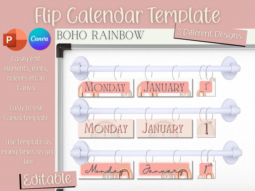Editable Classroom Flip Calendar, Date Display for Classroom, Canva ...