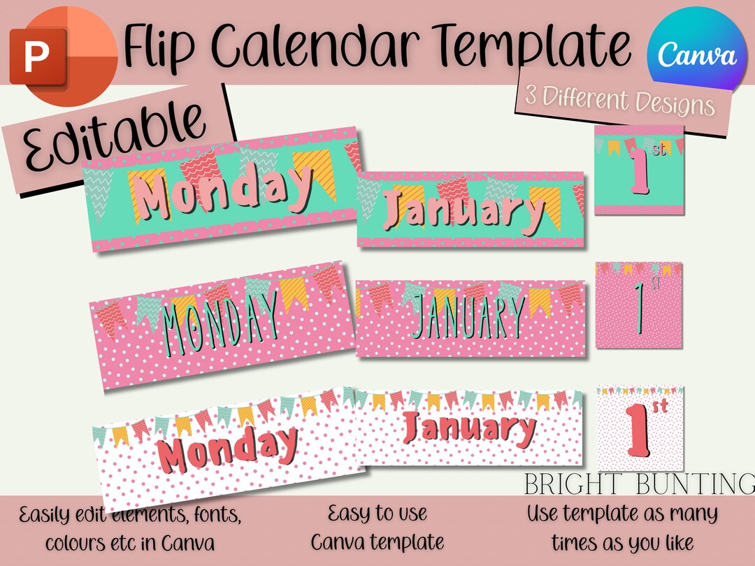 Editable Classroom Flip Calendar, Date Display for Classroom, Canva ...