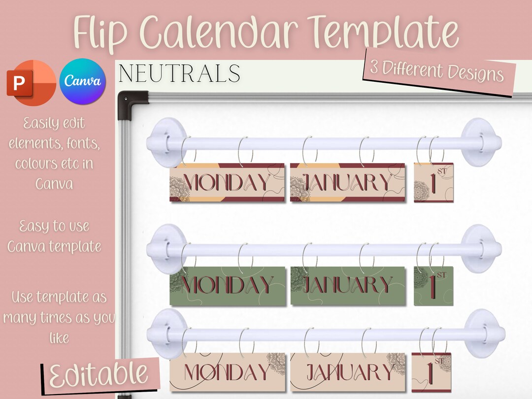 Editable Classroom Flip Calendar, Date Display for Classroom, Canva ...