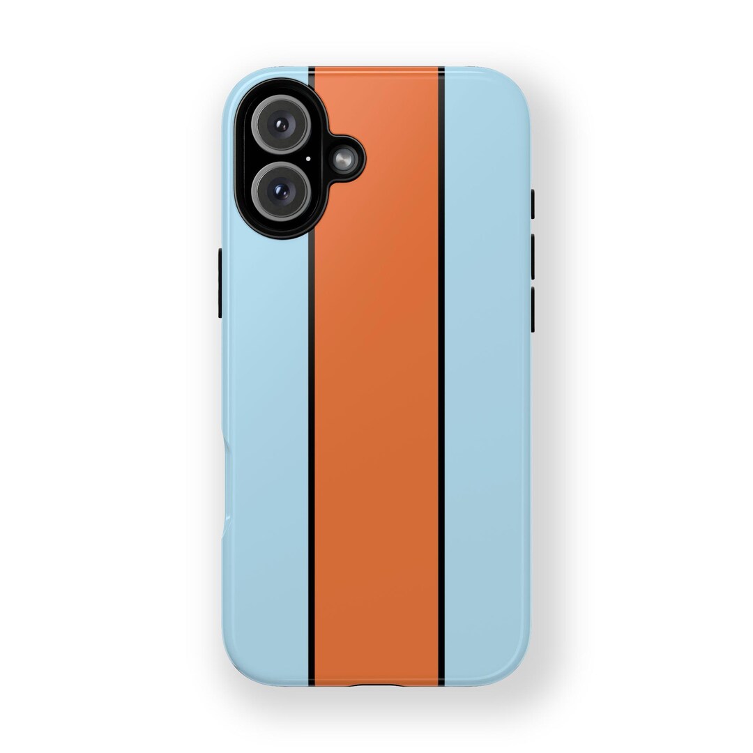 Gulf Racing Stripes Phone Case, Premium Tough, iPhone 16 15 14 13 12 11 ...