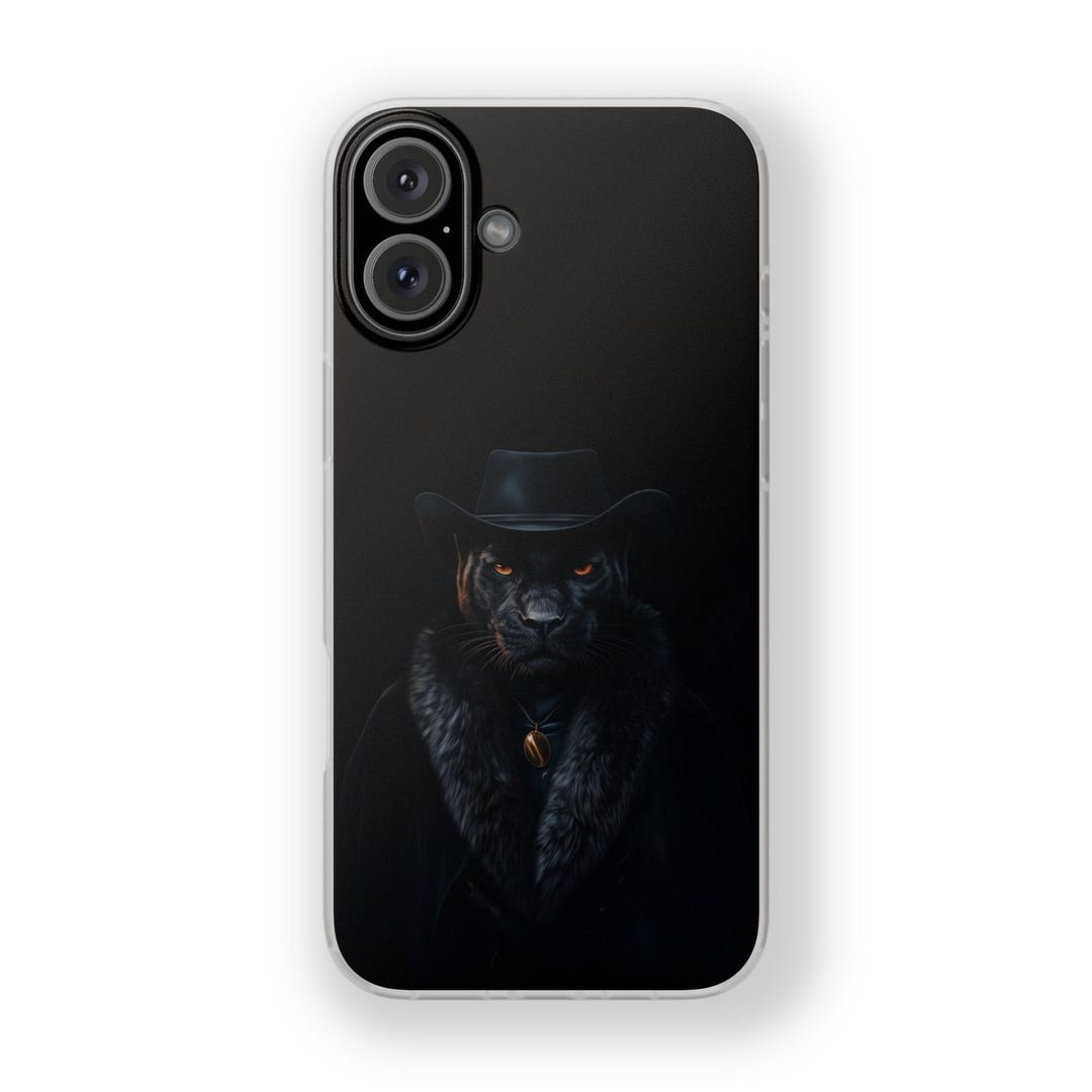 Black Panther in a Hat Flexible Phone Case, iPhone 16 15 14 13 12 Pro ...