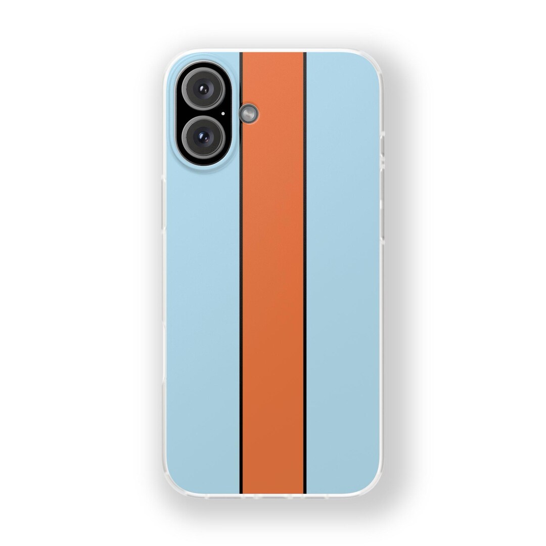 Gulf Racing Stripes Flexible Phone Case for iPhone 16 15 14 13 12 11 ...