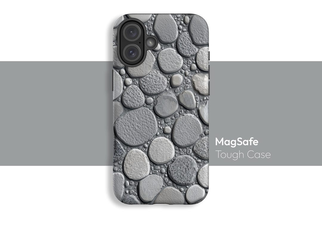 Grey Pebbles Rugged Magsafe Compatible Phone Case, Shockproof Heavy ...