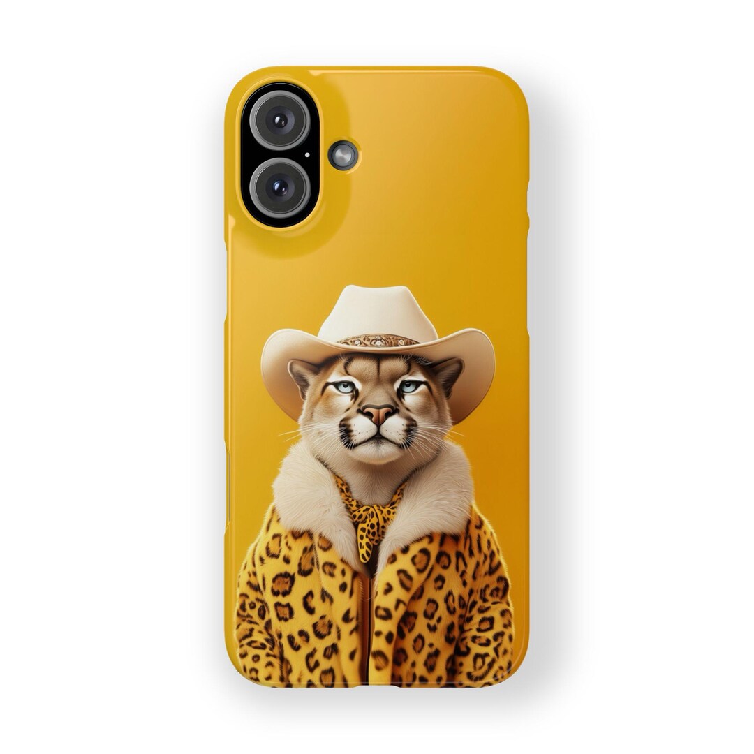 Puma in Leopard Print Cowboy Slim Phone Case iPhone 16 15 14 13 12 11 ...