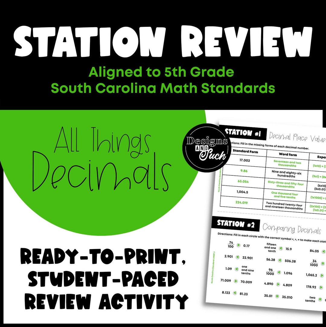 Review Station Activity: DECIMALS aligned With 5th Grade SC Math ...