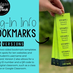 Log-in Info Bookmarks for Students editable Powerpoint Template ...