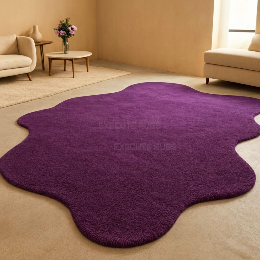 Modern Purple Wool Rug | Irregular Hand-tufted Carpet - Etsy