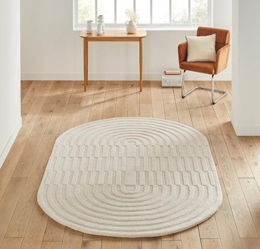 Oval Shaped Hand Tufted Bone White Wool Handmade Area Rugs 5x8 8x10 ...
