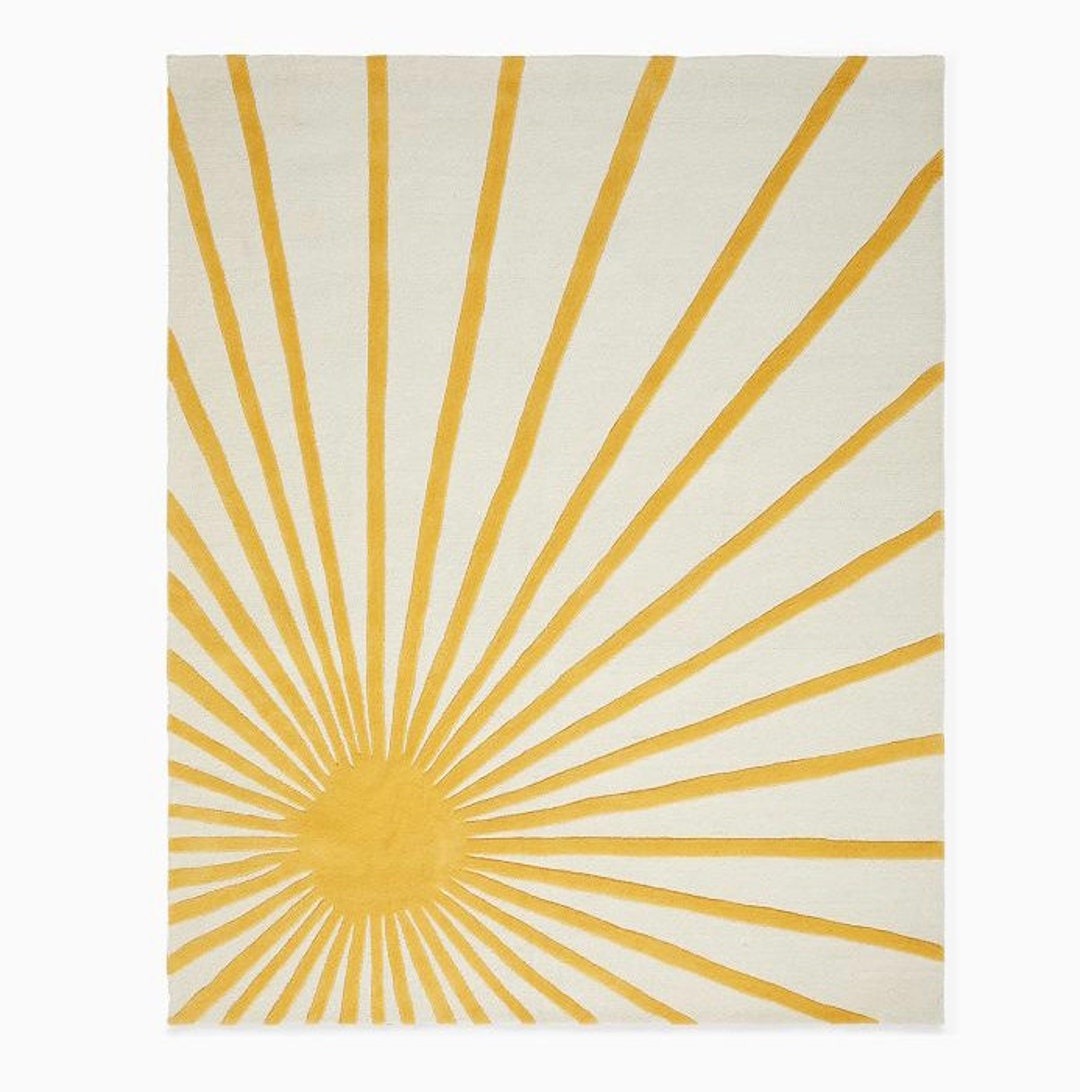 Hand Tufted Sunburst Rug Yellow & White Wool Area Rugs 8x10 9x12 10x14 ...