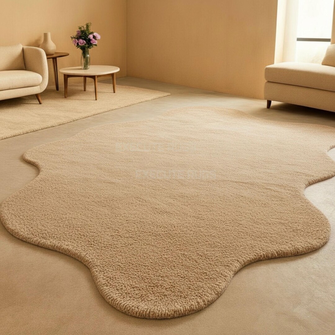 Hand Tufted Rug Solid Irregual BEIGE Wool Large Area Rugs for Living ...